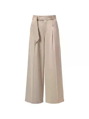 Closed Belted Wide-leg Trousers - Neutrals