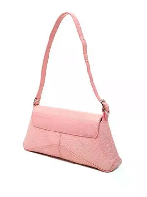 Balenciaga 2022 Small Croc Embossed Leather Xx Flap Satchel - Pink