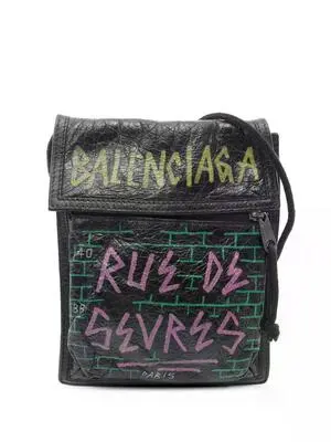 Balenciaga 2018-2020 Small Lambskin Graffiti Explorer Crossbody Bag - Black
