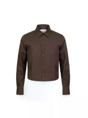 Closed Cropped Long-sleeve Shirt - Brown