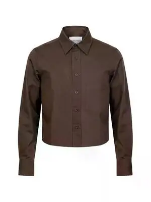 Closed Cropped Long-sleeve Shirt - Brown