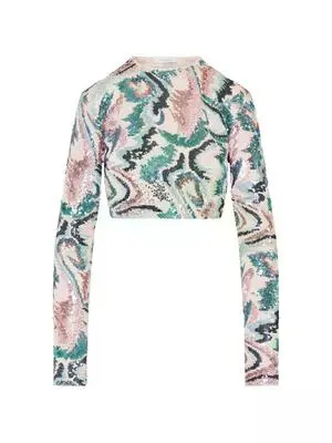 Rabanne Sequin-embellished Abstract Print Cropped T-shirt