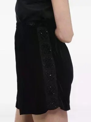MATIMI Embroidered-details Velvet Shorts - Black