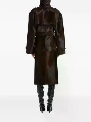 Balmain Belted Pony-effect Leather Coat