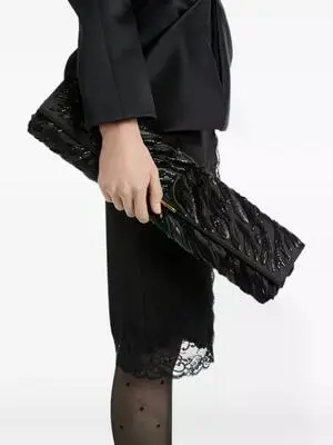 Balmain Long Clutch Bag In Embroidered Satin With Sequin Embellishment