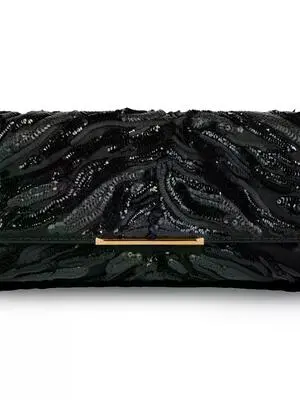 Balmain Long Clutch Bag In Embroidered Satin With Sequin Embellishment