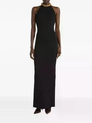 Balmain Long Milano Jersey Dress With Embroidery - Black