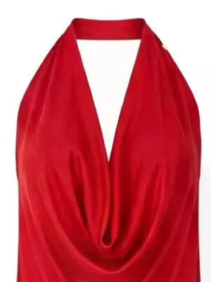 Elisabetta Franchi Halterneck Cowl Neck Sleeveless Top Red