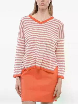 WHYCI Striped V-neck Long Sleeve Sweater