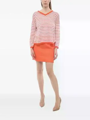 WHYCI Striped V-neck Long Sleeve Sweater