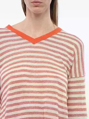 WHYCI Striped V-neck Long Sleeve Sweater