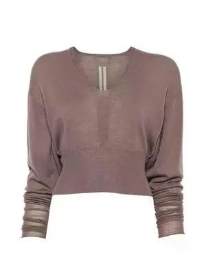 Rick Owens V-neck Cropped Sweater - Brown