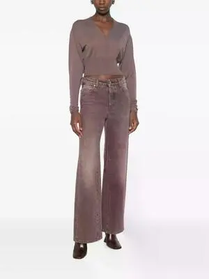 Rick Owens V-neck Cropped Ribbed Knit Sweater - Brown
