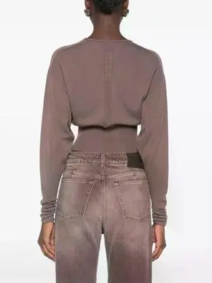 Rick Owens V-neck Cropped Ribbed Knit Sweater - Brown