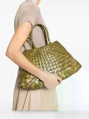 Dragon Diffusion Small Santa Croce Woven Leather Tote Bag - Green