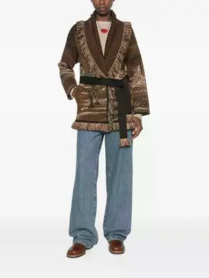 Alanui Jacquard Knit Fringe Cardigan - Brown