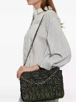 DIESEL® Diamond Quilted Shoulder Bag With Chain Strap And Logo Charms - Black