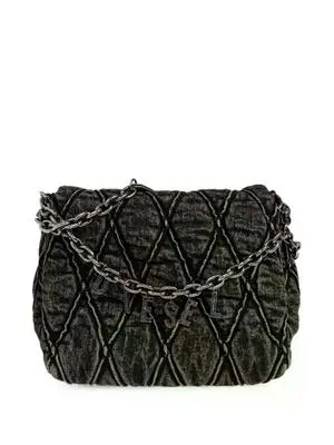 DIESEL® Diamond Quilted Shoulder Bag With Chain Strap And Logo Charms - Black