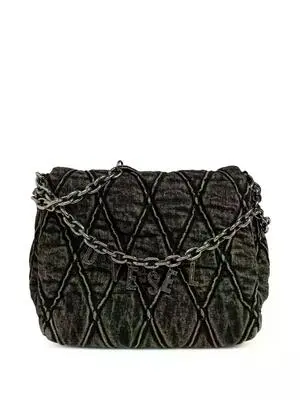 DIESEL® Diamond Quilted Shoulder Bag With Chain Strap And Logo Charms - Black