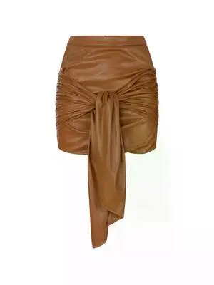 Elisabetta Franchi Ruched Faux-leather Miniskirt With Sash Belt - Brown