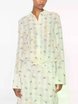 Tory Burch Embroideredv Gingham Drawstring-waist Blouse