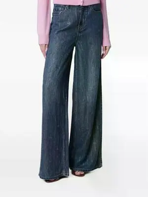 SELF-PORTRAIT Rhinestone-embellished Bow-print Jeans - Blue