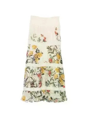 Alice + Olivia Floral Print Tiered Maxi Skirt - White