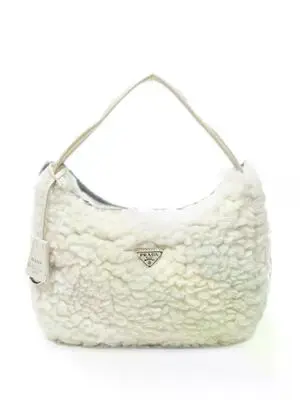 Prada Mini Re-edition 2000 Shearling Shoulder Bag - White