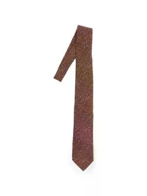 Corneliani Herringbone-pattern Silk Tie - Brown