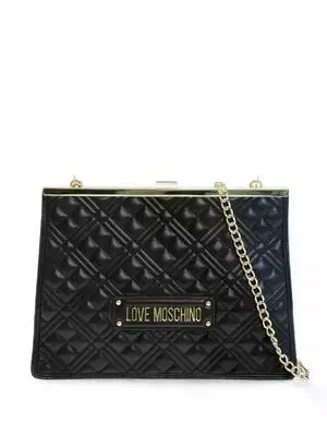 Moschino Quilted Logo-plaque Shoulder Bag - Black