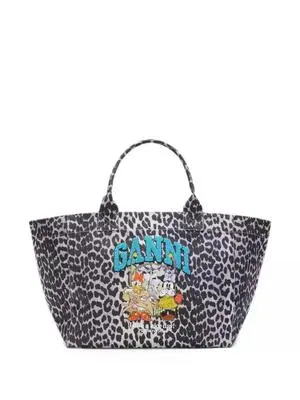 GANNI Tote Bag With Leopard Print - Grey