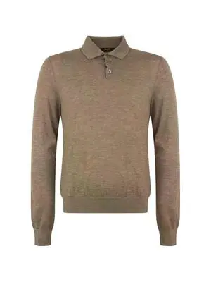 MOORER Button-down Polo-collar Sweater - Brown