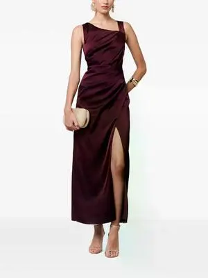 SAVEL Asymmetric Neck Draped Maxi Dress - Red