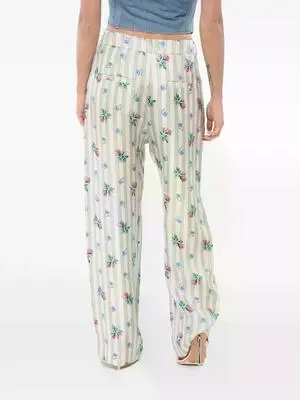 PIERRE-LOUIS MASCIA Floral Print Striped Silk Trousers