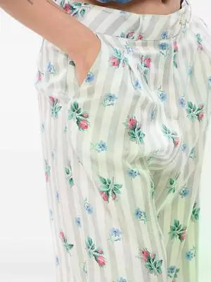 PIERRE-LOUIS MASCIA Floral Print Striped Silk Trousers