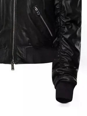 DONDUP Ruched Leather Bomber Jacket