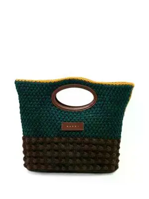 Marni Crochet-knit Tote Bag With Logo Patch - Green