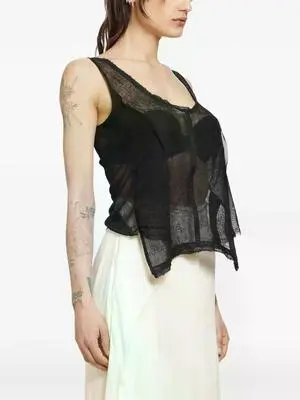YEHUAFAN Sleeveless Tank Top With Asymmetrical Hem And Trim Detailing