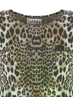 GANNI Leopard-print Logo-patch T-shirt