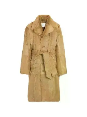 AMI Paris Long Goat Leather Belted Coat