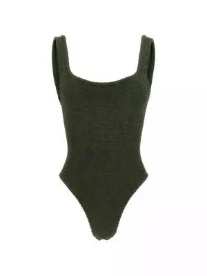 Hunza G Crinkle-effect Square-neck Swimsuit - Green