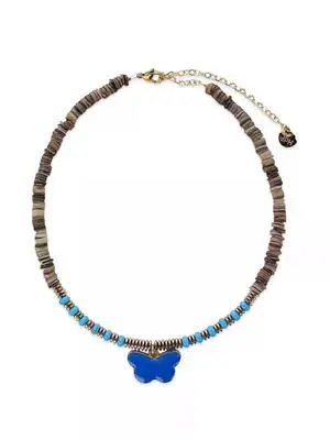 HIJAS DE PUKA Beaded Butterfly Pendant Necklace - Brown