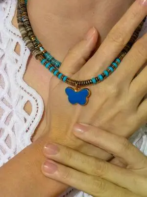 HIJAS DE PUKA Beaded Butterfly Pendant Necklace