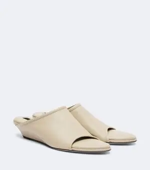 CHRISTEN Stretch Leather Wedge Mules - Beige