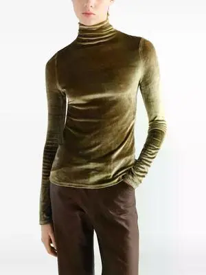 LEMAIRE Lemiaire Fitted Stand-collar Velvet Jersey Top - Green