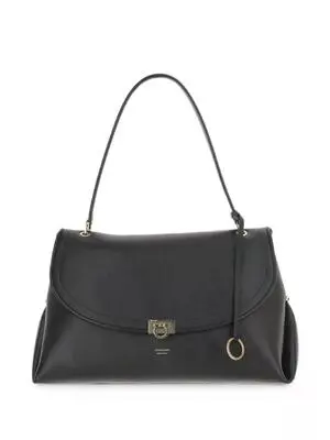 FERRAGAMO Gancini-clasp Leather Large Shoulder Bag - Black