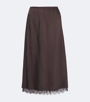 Vince Lace-trimmed Satin Midi Skirt - Brown