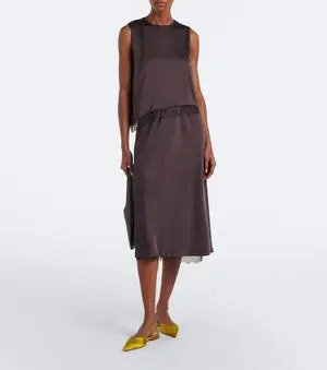 Vince Lace-trimmed Satin Midi Skirt - Brown