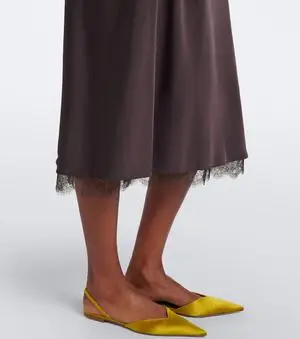 Vince Lace-trimmed Satin Midi Skirt - Brown
