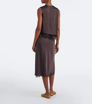 Vince Lace-trimmed Satin Midi Skirt - Brown